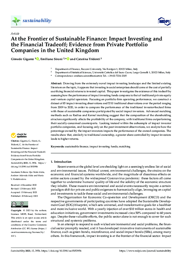 (PDF) At the Frontier of Sustainable Finance: Impact Investing and the ...