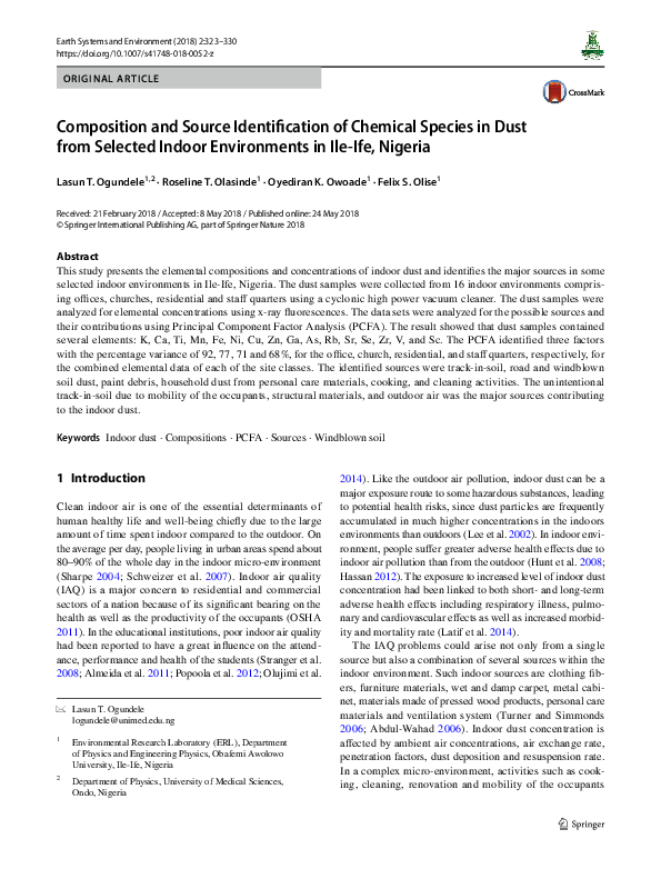 (PDF) Composition and Source Identification of Chemical Species in Dust ...