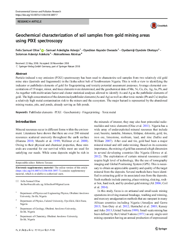 (PDF) Geochemical characterization of soil samples from gold mining areas using PIXE ...