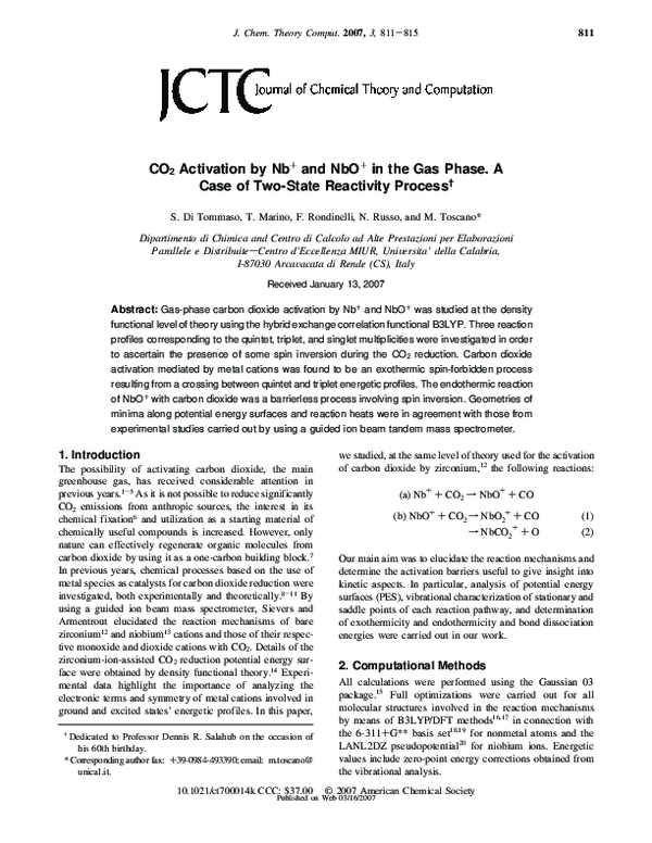 (PDF) CO2 Activation by Nb+ and NbO+ in the Gas Phase. A Case of Two ...