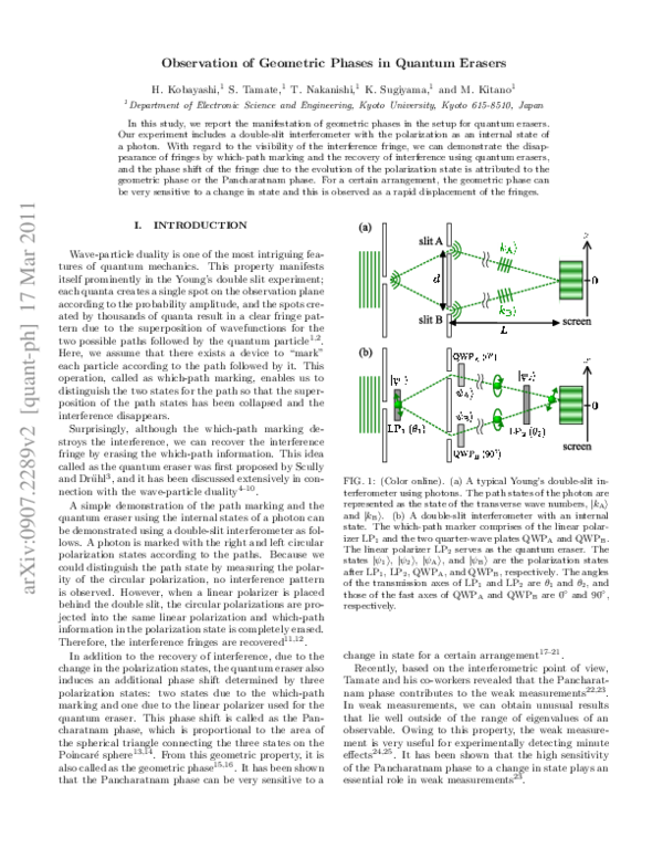 (PDF) Observation of Geometric Phases in Quantum Erasers