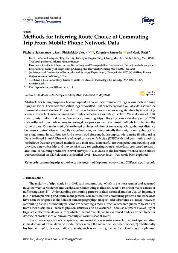 (PDF) Methods for Inferring Route Choice of Commuting Trip From Mobile Phone Network Data