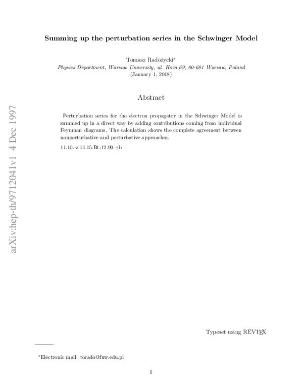 (PDF) Summing up the perturbation series in the Schwinger Model | Tomasz Radozycki - Academia.edu