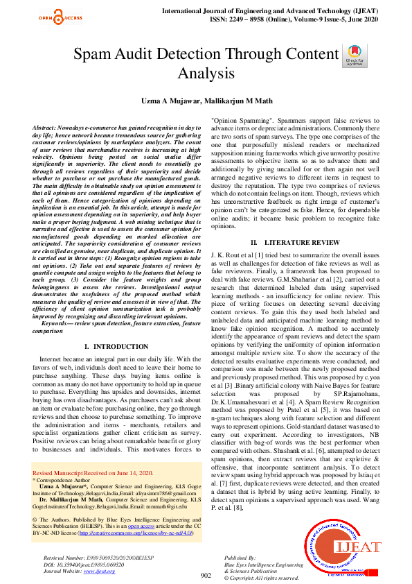 (PDF) Spam Audit Detection Through Content Analysis