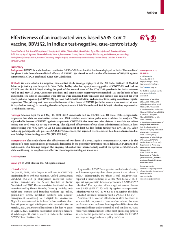 (PDF) Effectiveness of an inactivated virus-based SARS-CoV-2 vaccine ...