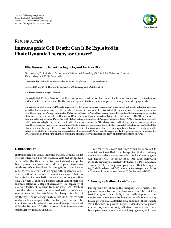 (PDF) Immunogenic Cell Death: Can It Be Exploited in PhotoDynamic ...