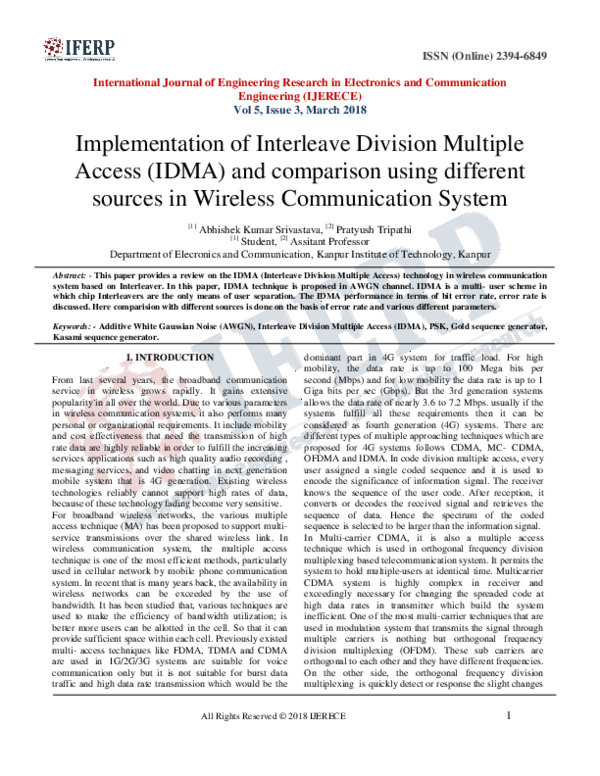 (PDF) March 2018 Implementation of Interleave Division Multiple Access ( IDMA ) and comparison ...