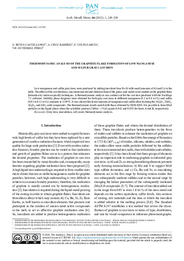 (PDF) Thermodynamic Analysis of the Graphite Flake Formation of Low ...