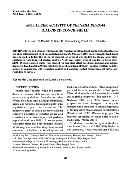 (PDF) Anti-Ulcer Activity of Shankha Bhasma (Calcined Conch-Shell)