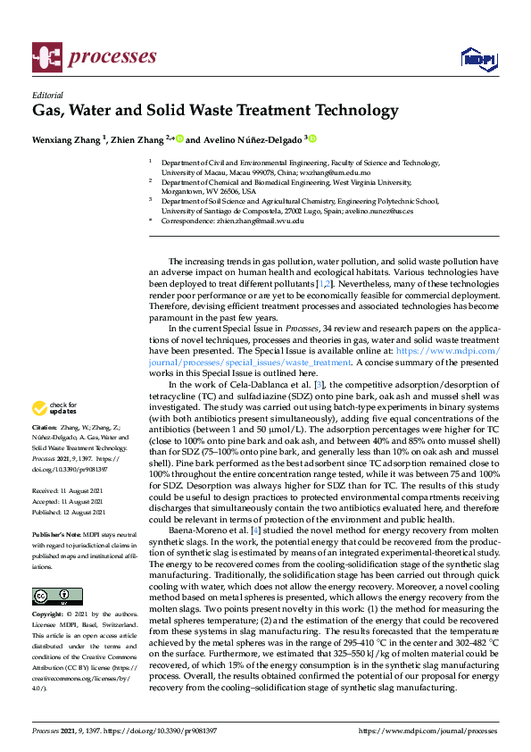 (PDF) Gas, Water and Solid Waste Treatment Technology