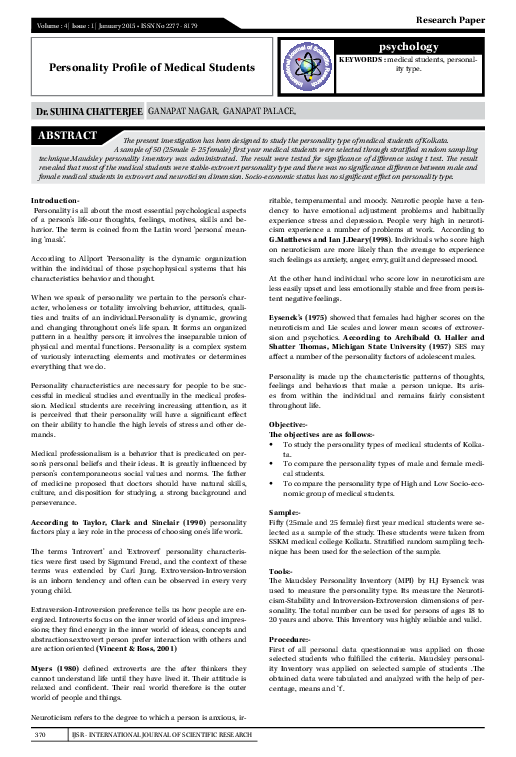 (PDF) Personality Profile of Medical Students