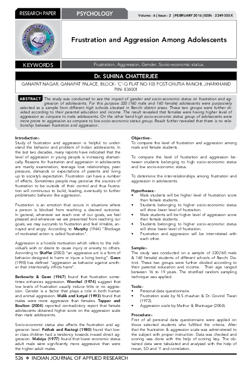 (PDF) Frustration and Aggression Among Adolescents
