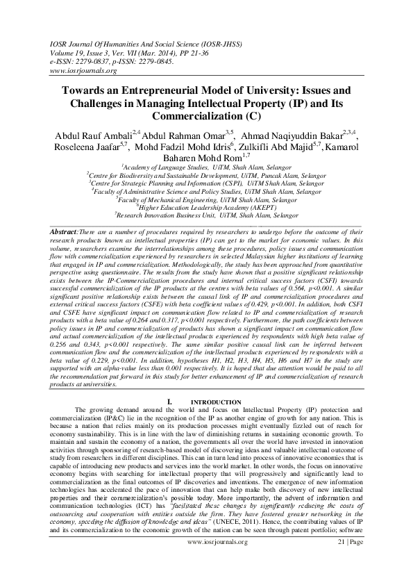 (PDF) Towards an Entrepreneurial Model of University: Issues and ...