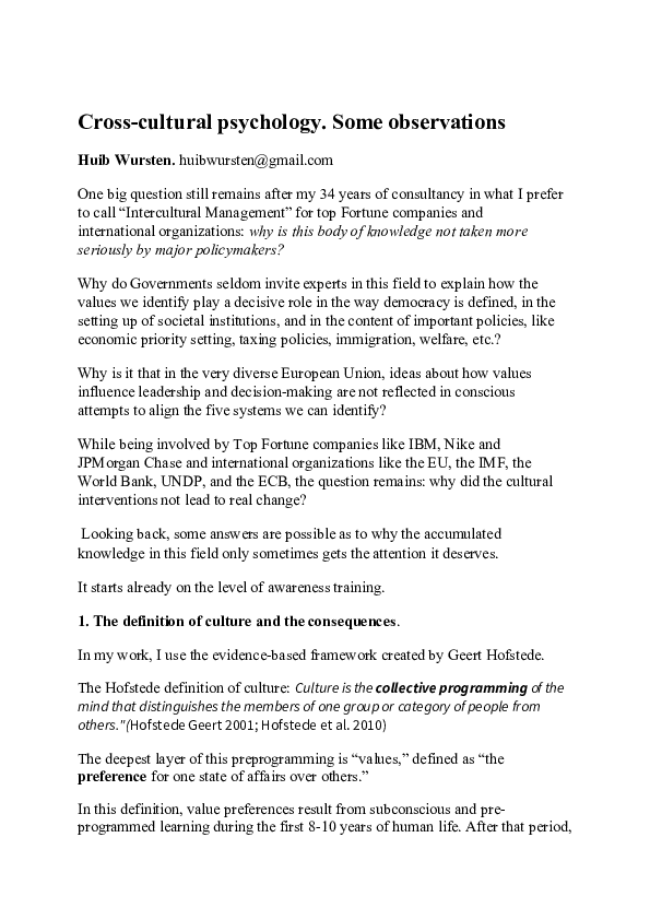 (DOC) Cross-cultural psychology. Some observations