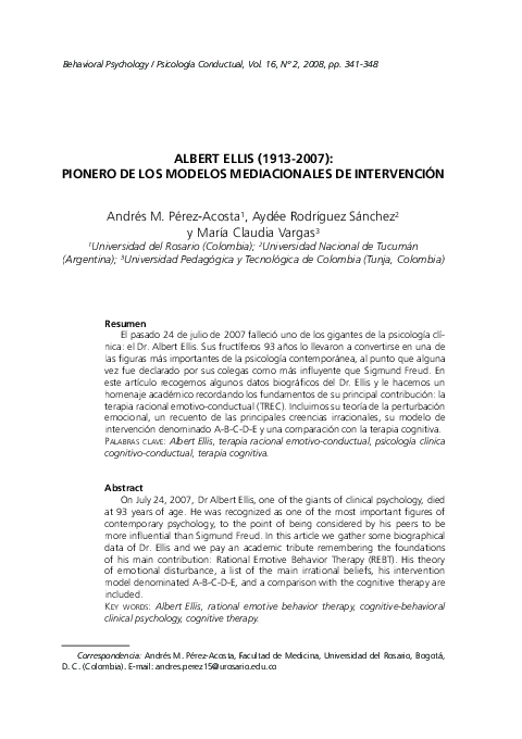 (PDF) Albert Ellis (1913-2007) pionero de los modelos mediacionales de ...