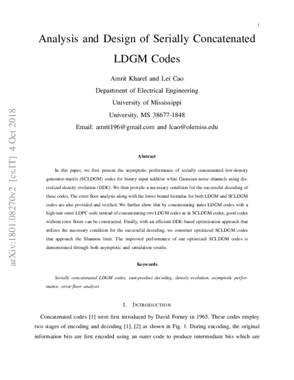 (PDF) Analysis and Design of Serially Concatenated LDGM Codes