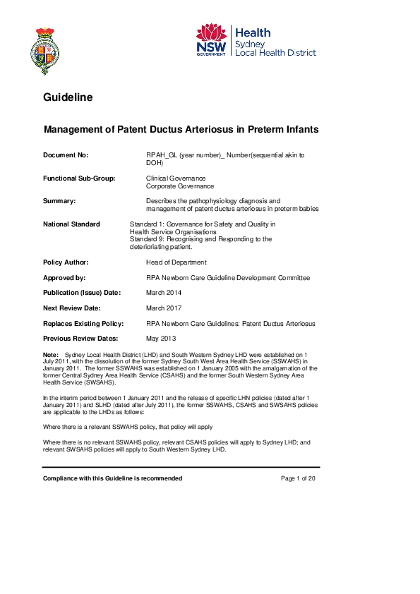 (PDF) Management of patent ductus arteriosus in preterm infants