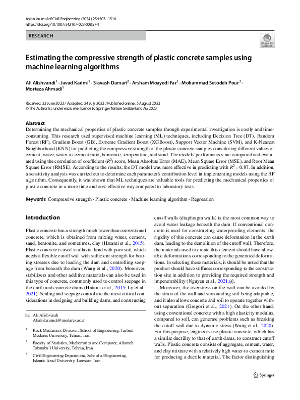 (PDF) Estimating the compressive strength of plastic concrete samples using machine learning ...
