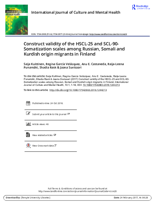 (PDF) Construct validity of the HSCL-25 and SCL-90-Somatization scales ...