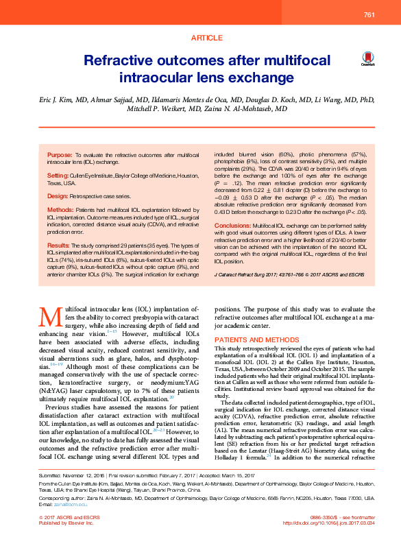 (PDF) Refractive outcomes after multifocal intraocular lens exchange