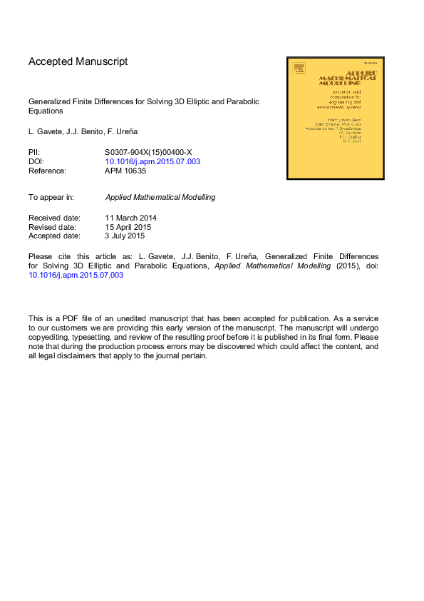 (PDF) Generalized finite differences for solving 3D elliptic and parabolic equations