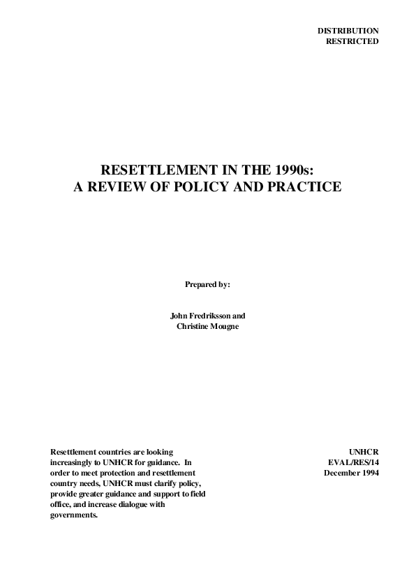 (PDF) DISTRIBUTION RESTRICTED RESETTLEMENT IN THE 1990s: A REVIEW OF ...
