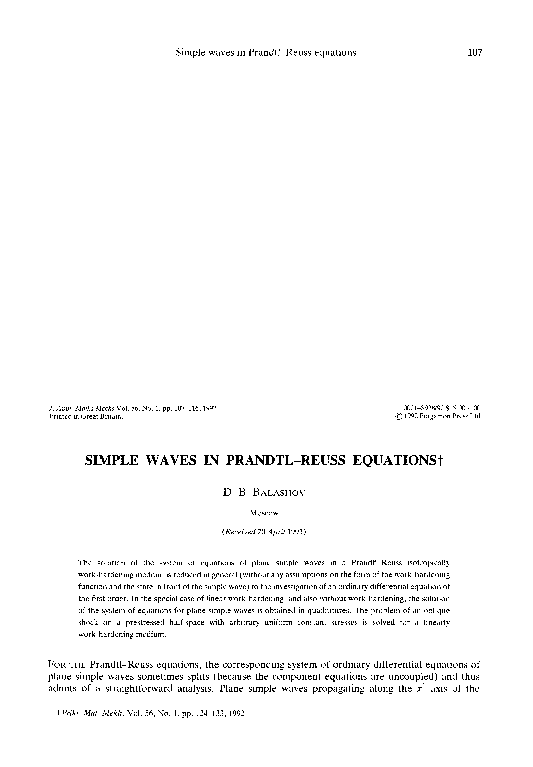 (PDF) Simple waves in Prandtl-Reuss equations