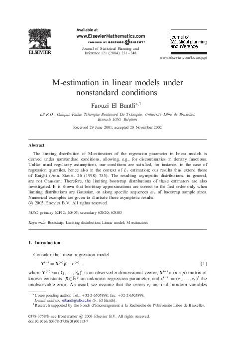 (PDF) M-estimation in linear models under nonstandard conditions | faouzi el bantli - Academia.edu