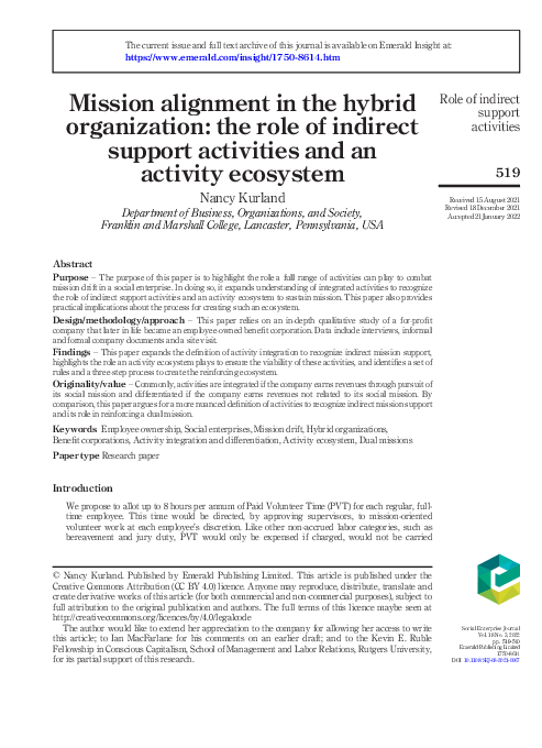 (PDF) Mission alignment in the hybrid organization: the role of ...