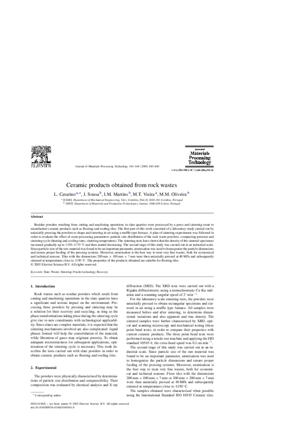 (PDF) Ceramic products obtained from rock wastes