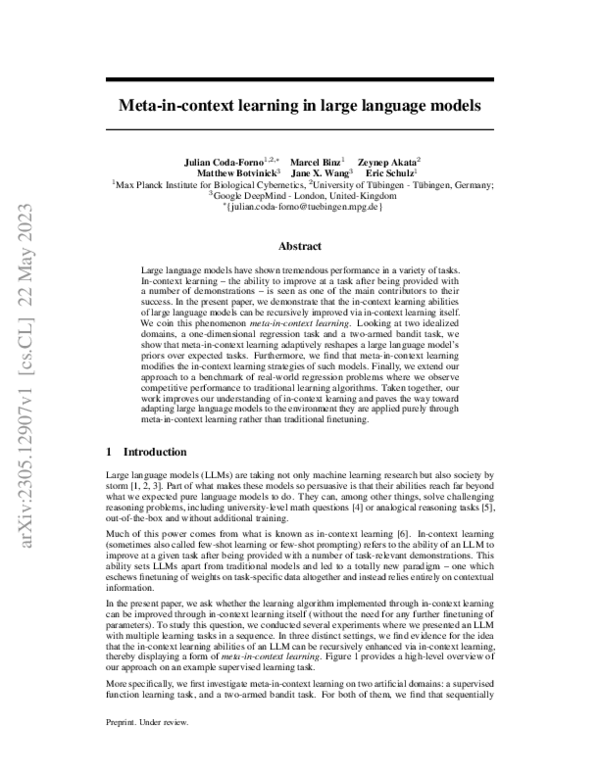 (PDF) Meta-in-context learning in large language models
