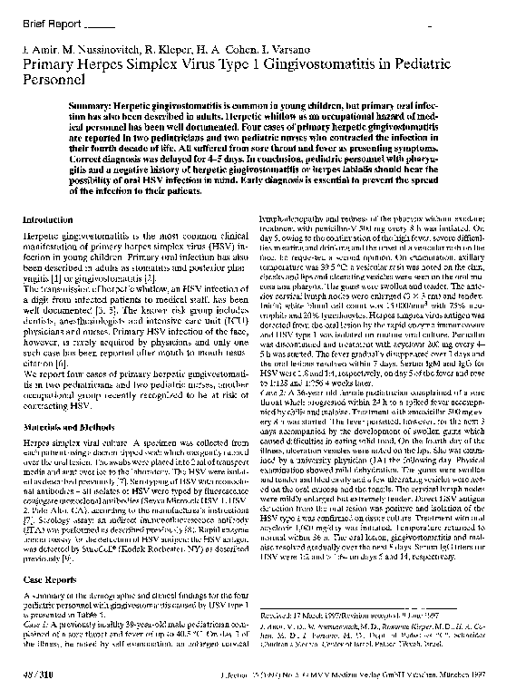 (PDF) Primary herpes simplex virus type 1 gingivostomatitis in ...