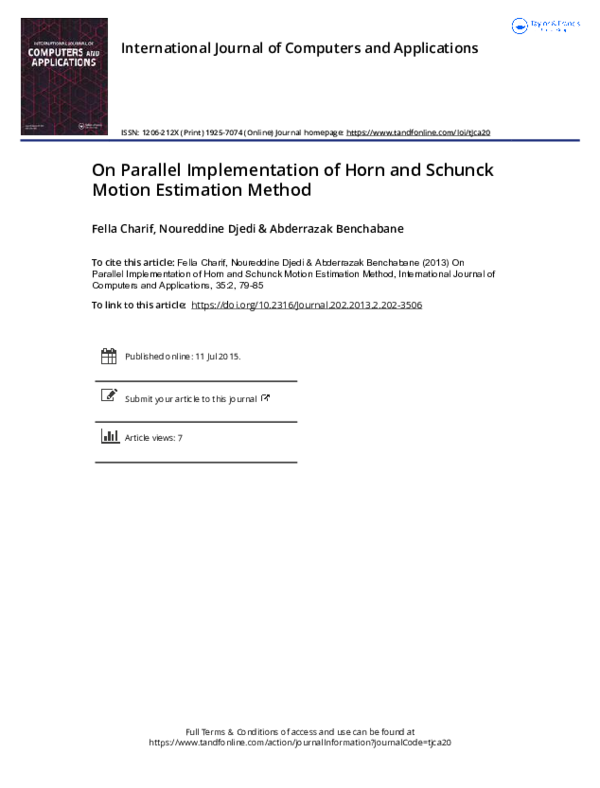 (PDF) On Parallel Implementation of Horn and Schunck Motion Estimation Method