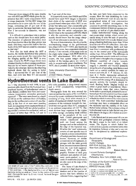 (PDF) Hydrothermal vents in Lake Baikal