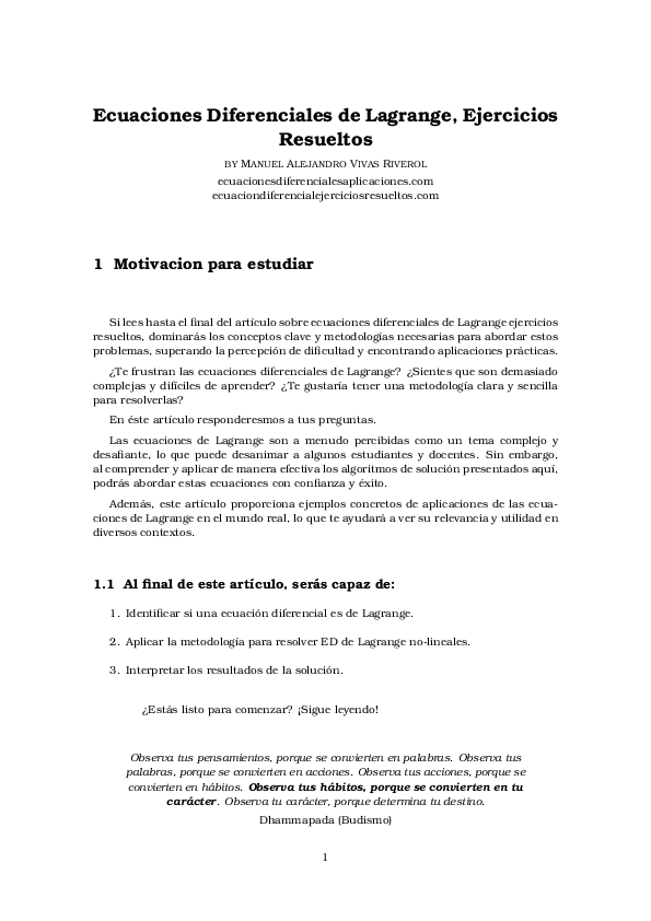 (PDF) Ecuaciones Diferenciales de Lagrange, Ejercicios Resueltos