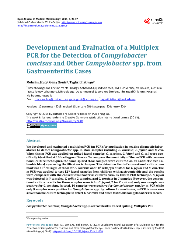 (PDF) Development and Evaluation of a Multiplex PCR for the Detection of Campylobacter concisus ...