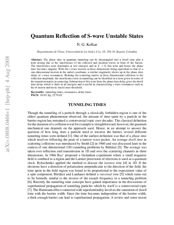 (PDF) Quantum Reflection of S-wave Unstable States