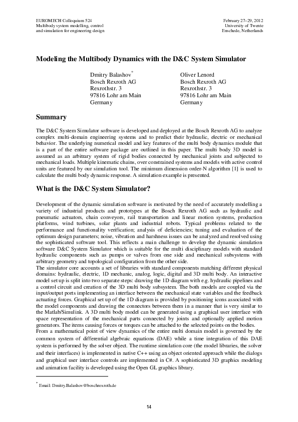 (PDF) Multibody Dynamics Modeling with D&C System Simulator