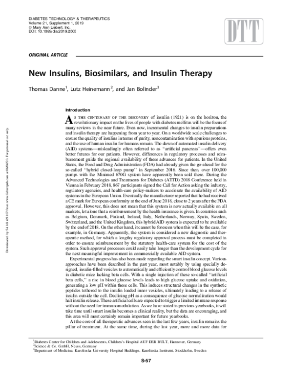 (PDF) New Insulins, Biosimilars, and Insulin Therapy