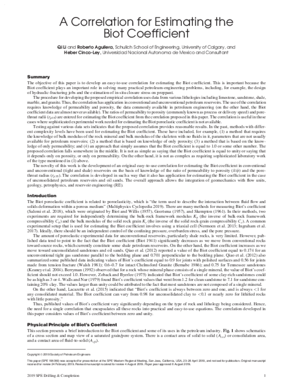 (PDF) A Correlation for Estimating Biot Coefficient