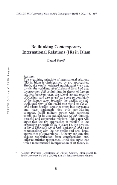 (PDF) Re-thinking Contemporary International Relations (IR) in Islam