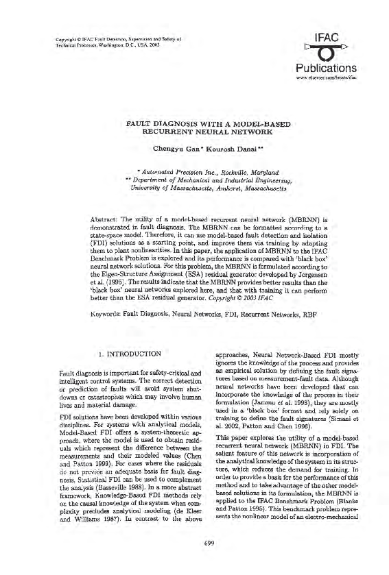 (PDF) Fault Diagnosis with a Model-Based Recurrent Neural Network | Kourosh Danai - Academia.edu