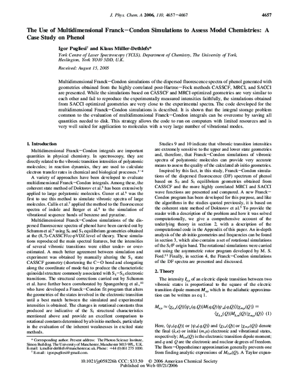 (PDF) The Use of Multidimensional Franck−Condon Simulations to Assess Model Chemistries: A Case ...