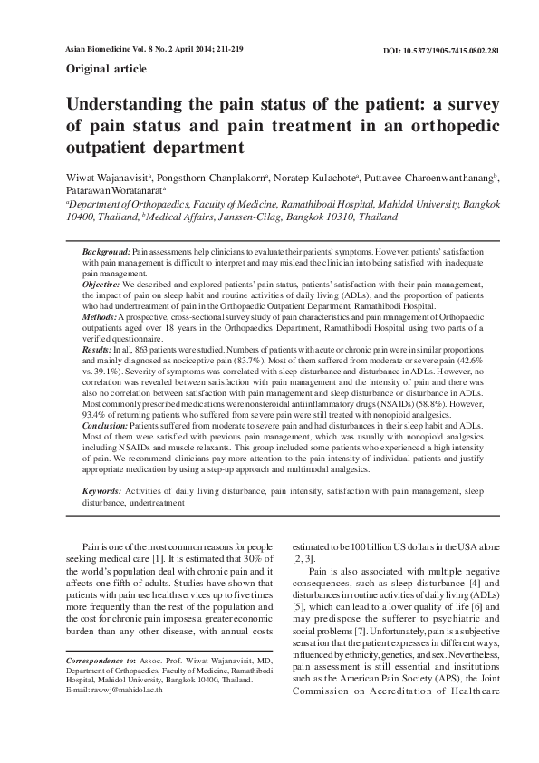 (PDF) Understanding the pain status of the patient: a survey of pain status and pain treatment ...