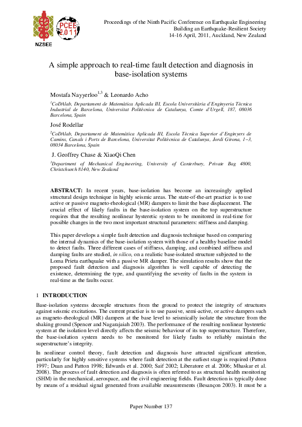 (PDF) Real-Time Fault Detection in Base-Isolated Structures