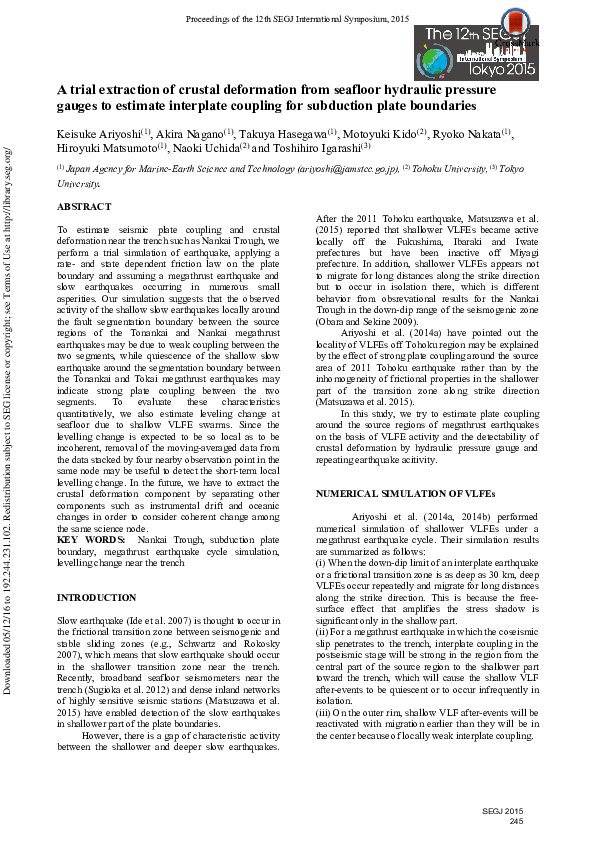 (PDF) A trial extraction of crustal deformation from seafloor hydraulic ...