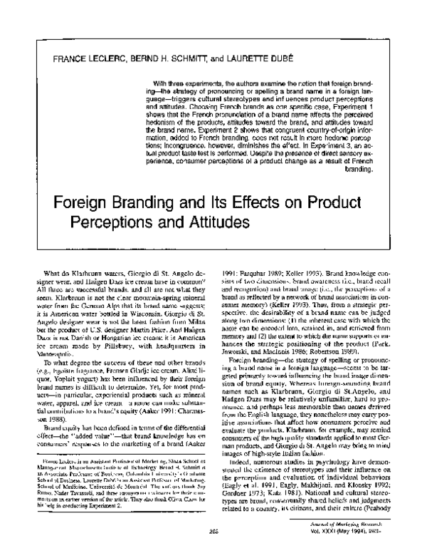 (PDF) Foreign Branding and Its Effects on Product Perceptions and ...