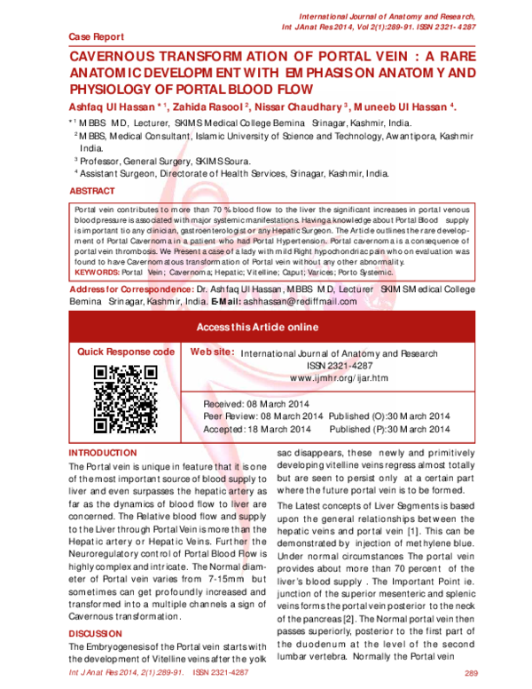 (PDF) Cavernous Transformation of Portal Vein : A Rare Anatomic ...