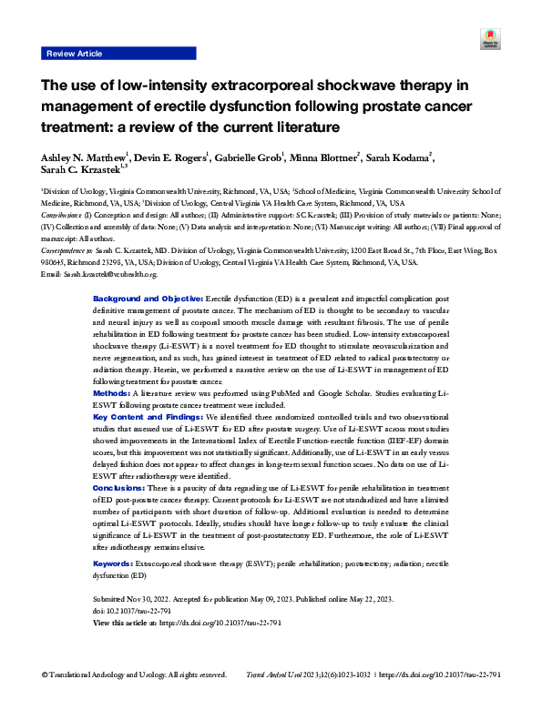 (PDF) The use of low-intensity extracorporeal shockwave therapy in ...