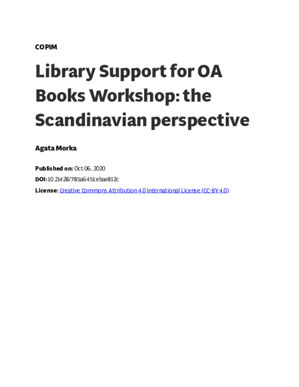 (PDF) Library Support for OA Books Workshop: the Scandinavian perspective